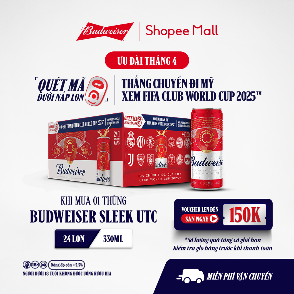 Thùng 24 Lon Bia Budweiser Sleek Can Chính Hãng (330ml/ lon) - Phiên ...