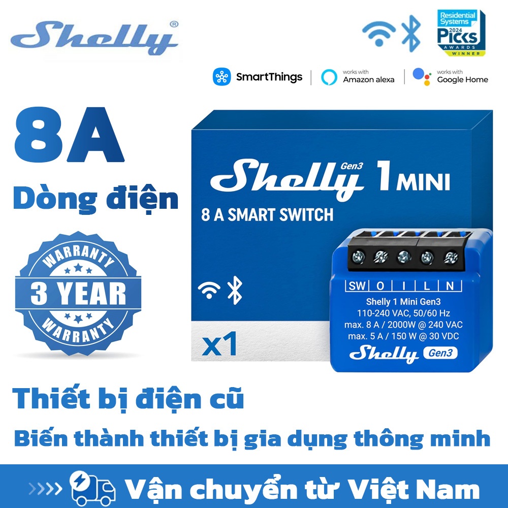 Shelly 1 Mini Gen3 8A Công tắc rơle WiFi thông minh Mini Model Max 8A ...