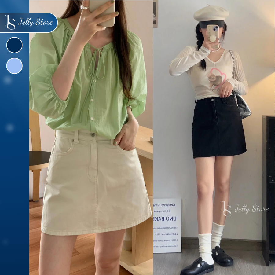 [Có lớp lót] Chân Váy Jean Chữ A Cạp Cao JELLY, Chân Váy Ngắn Nữ Vải Bò ...