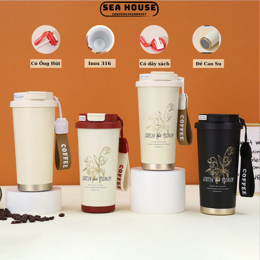 Ly giữ nhiệt Coffee 530ml chất liệu inox 316 cao cấp giữ nhiệt 6-12h có ống hút,dây xách tiện ...