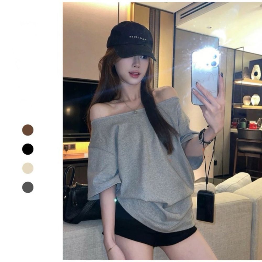 ÁO THUN NỮ DÁNG RỘNG LỆCH VAI CỘC TAY SAMTITCLOTHING M184 | Shopee Việt Nam