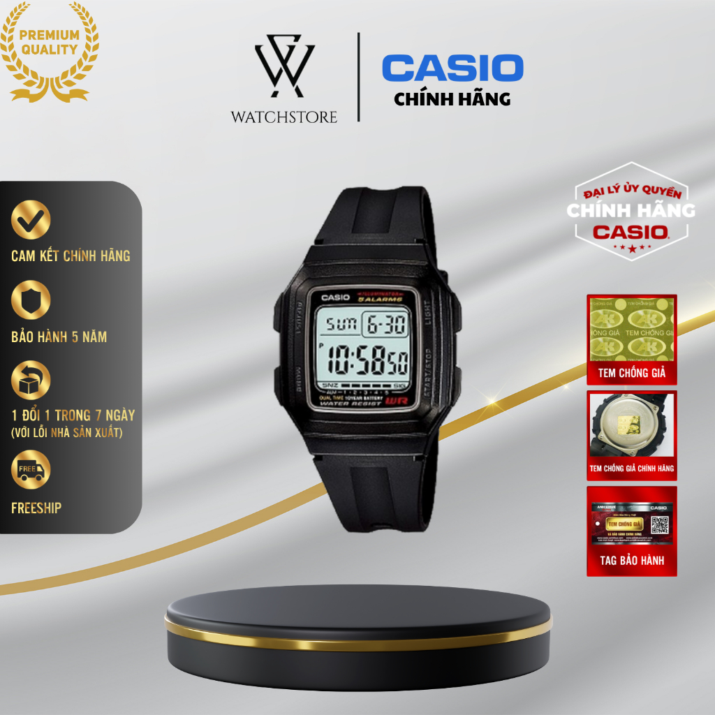 Đồng Hồ Điện Tử Nam Casio WATCHSTORE F-201WA-1ADF Thiết Kế Mặt Kính 34mm, Dây Đeo Và Vỏ Nhựa Bền ...