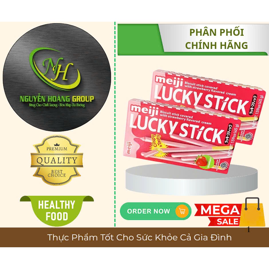 MEIJI - Bánh Que Lucky Stick Phủ Kem vị Dâu 45g | Shopee Việt Nam