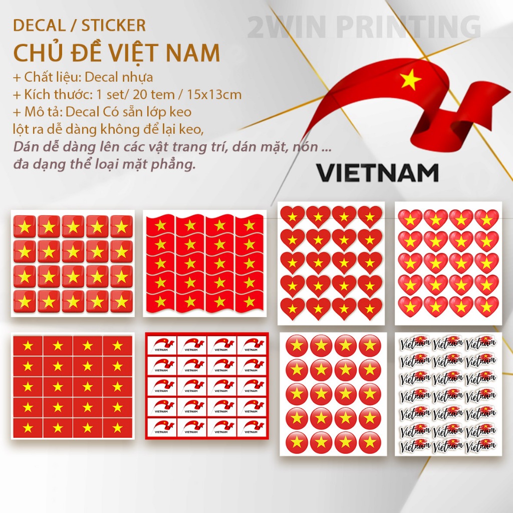 Tem dán cờ đỏ sao vàng Việt Nam , sticker dán mặt , nhãn dán cổ động lễ ...