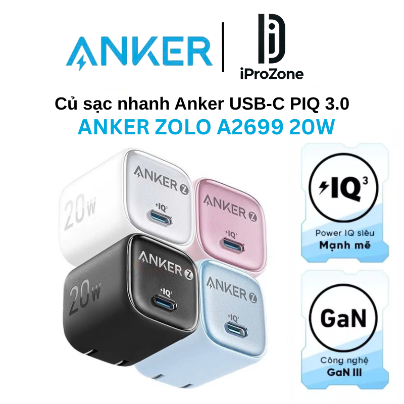 Củ Sạc Nhanh Anker Zolo 20W A2699 USB-C Hỗ Trợ PIQ 3.0/PD Siêu Nhỏ Gọn ...