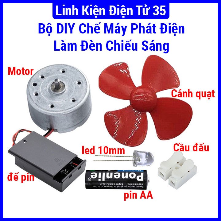 Bộ DIY máy phát điện làm đèn chiếu sáng chuyển đổi cơ năng thành điện năng tích hợp pin AA dự ...