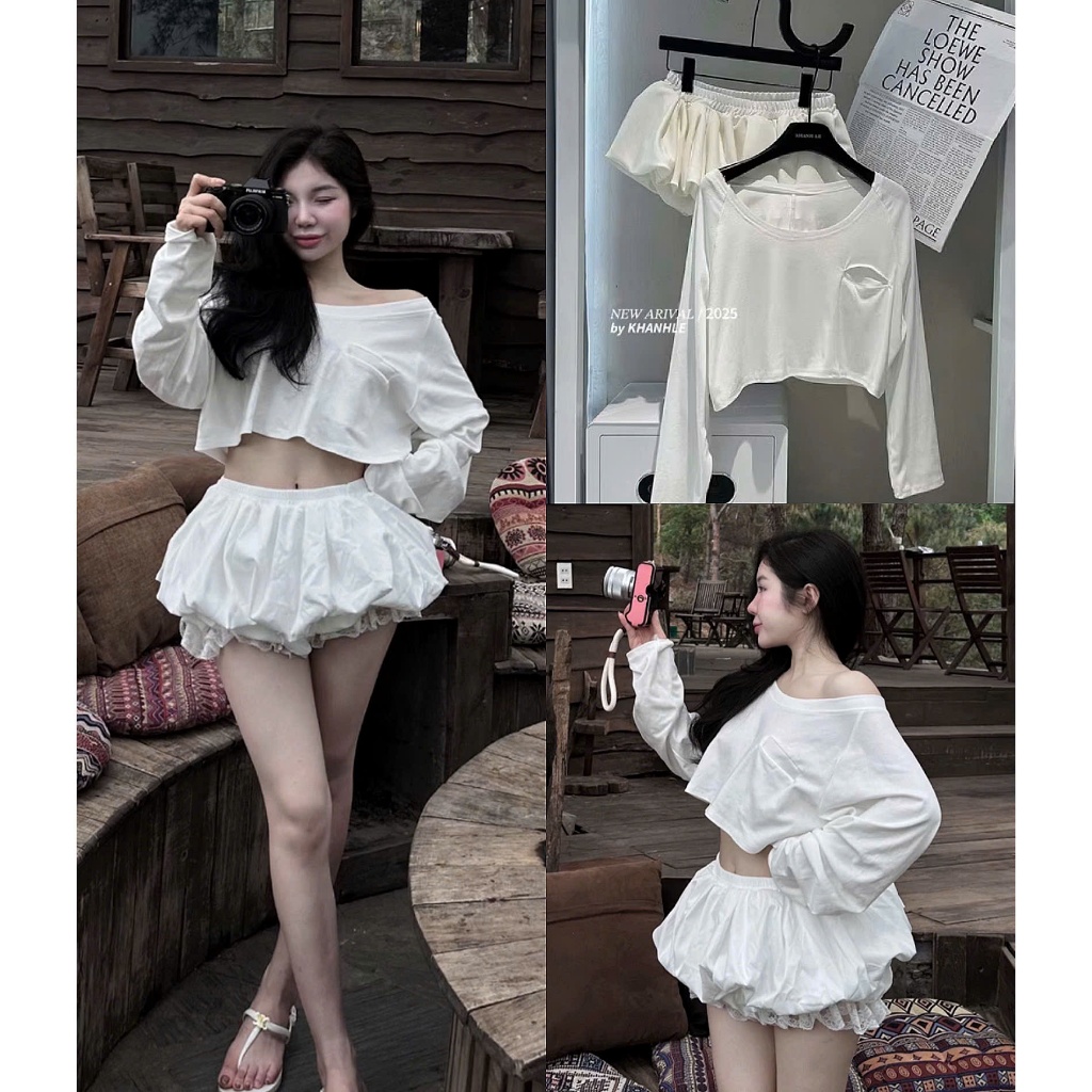 Set Đồ Nữ Croptop Tay Dài + Chân Váy Tennis Trắng – Style Năng Động Trẻ ...