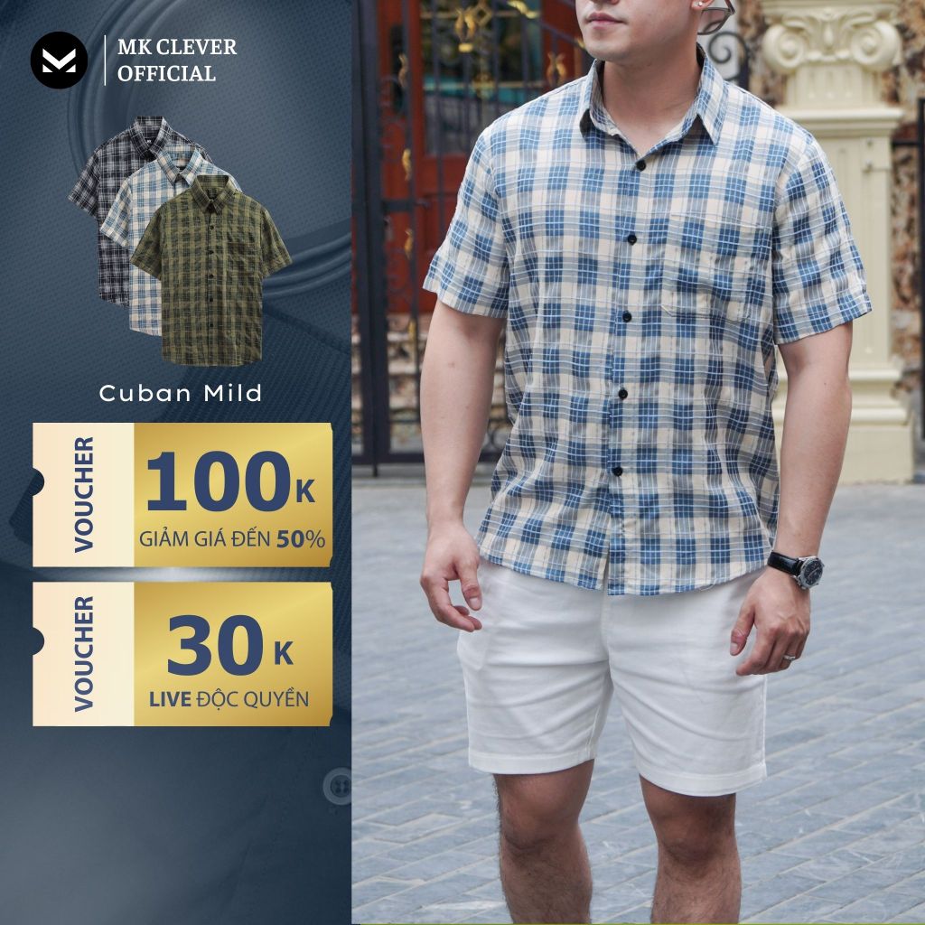 Áo Sơ Mi Kẻ nam cổ Đức Mild MK CLEVER Chất Đũi thô mềm mịn, thoáng mát ...
