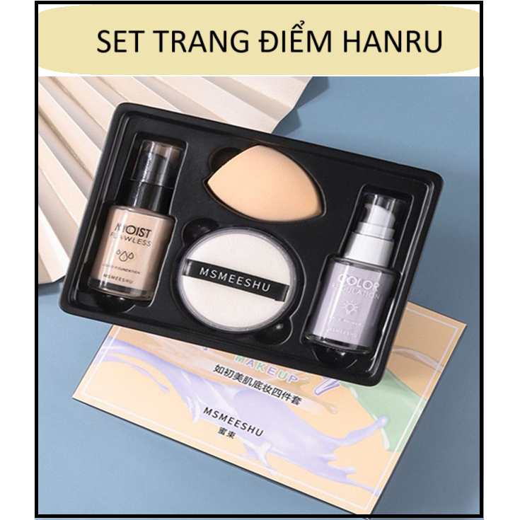 Set trang điểm Pretty Makeup Hanru 4 in1 gồm kem lót,kem nền,phấn phủ ...