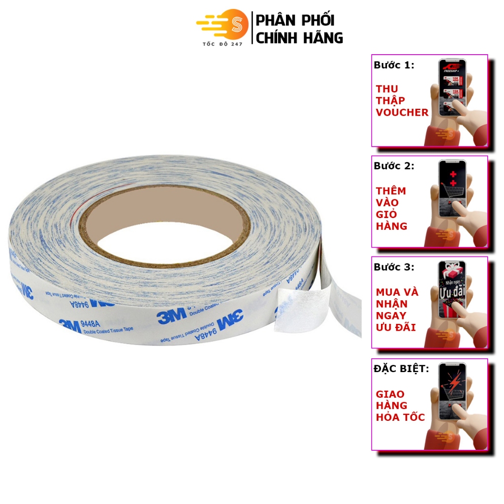 Băng keo 2 mặt chịu nhiệt dán linh kiện điện tử 3M khổ 30mm x 50m 9448A-30 | Shopee Việt Nam
