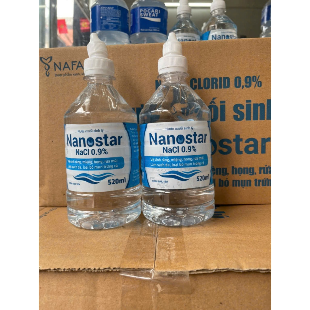 [1 Thùng 24 chai] Nước muối sinh lý Nanostar Natriclorid 0.9% Chai 520ml (Hàng Xịn) Hỏa tốc Hà ...