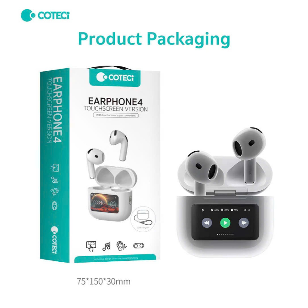 Tai nghe bluetooth 2 tai kèm đốc sạc COTECi Earphone4 – Phiên bản màn ...