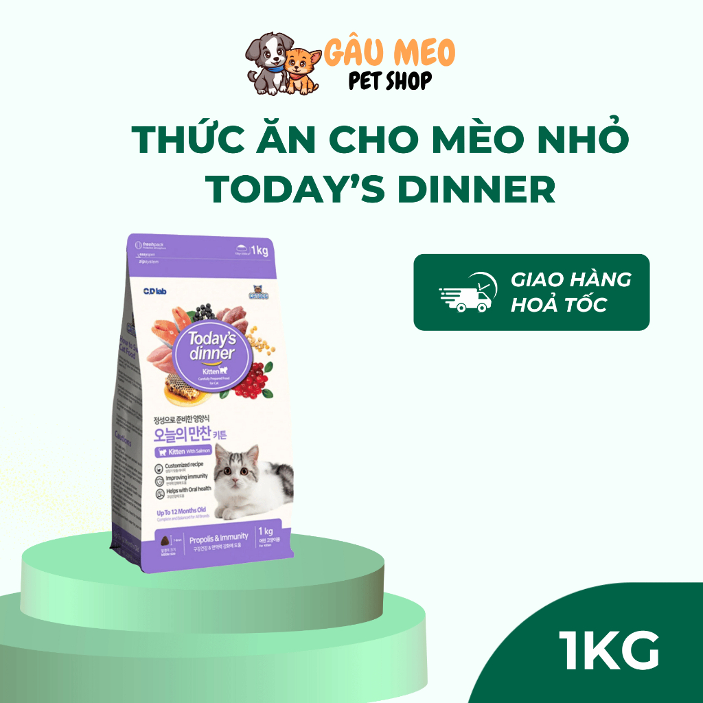 Thức ăn hạt cho mèo TODAY'S DINNER gói 1KG cho mèo con tăng cường hệ ...