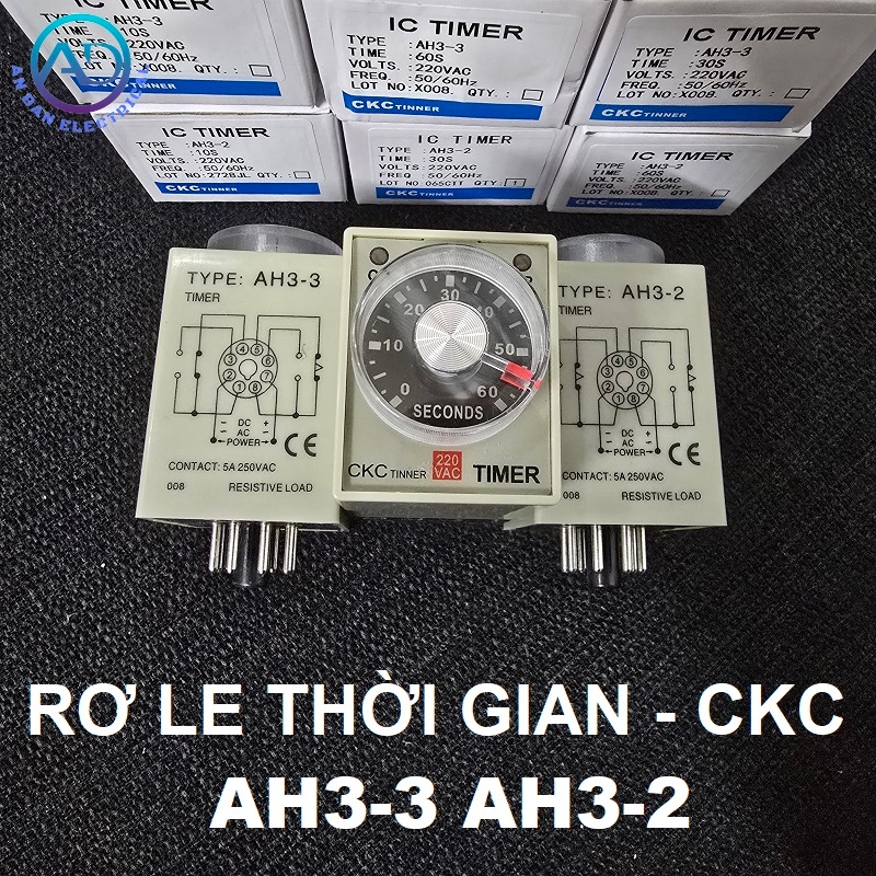 Rơ le thời gian CKC AH3-2 AH3-3 220VAC 24VDC 6S 10S 30S 60S 6M 10M 30M 60M, Relay timer Rơle hẹn ...