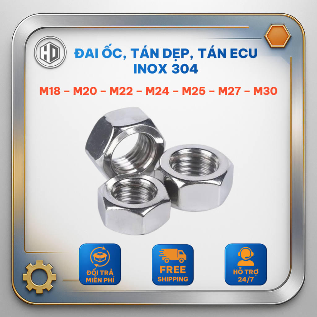 Đai ốc, tán dẹp, tán ecu INOX 304 dùng cho bulong M18 M20 M22 M24 M25 M27 M30 loại tốt | Shopee ...