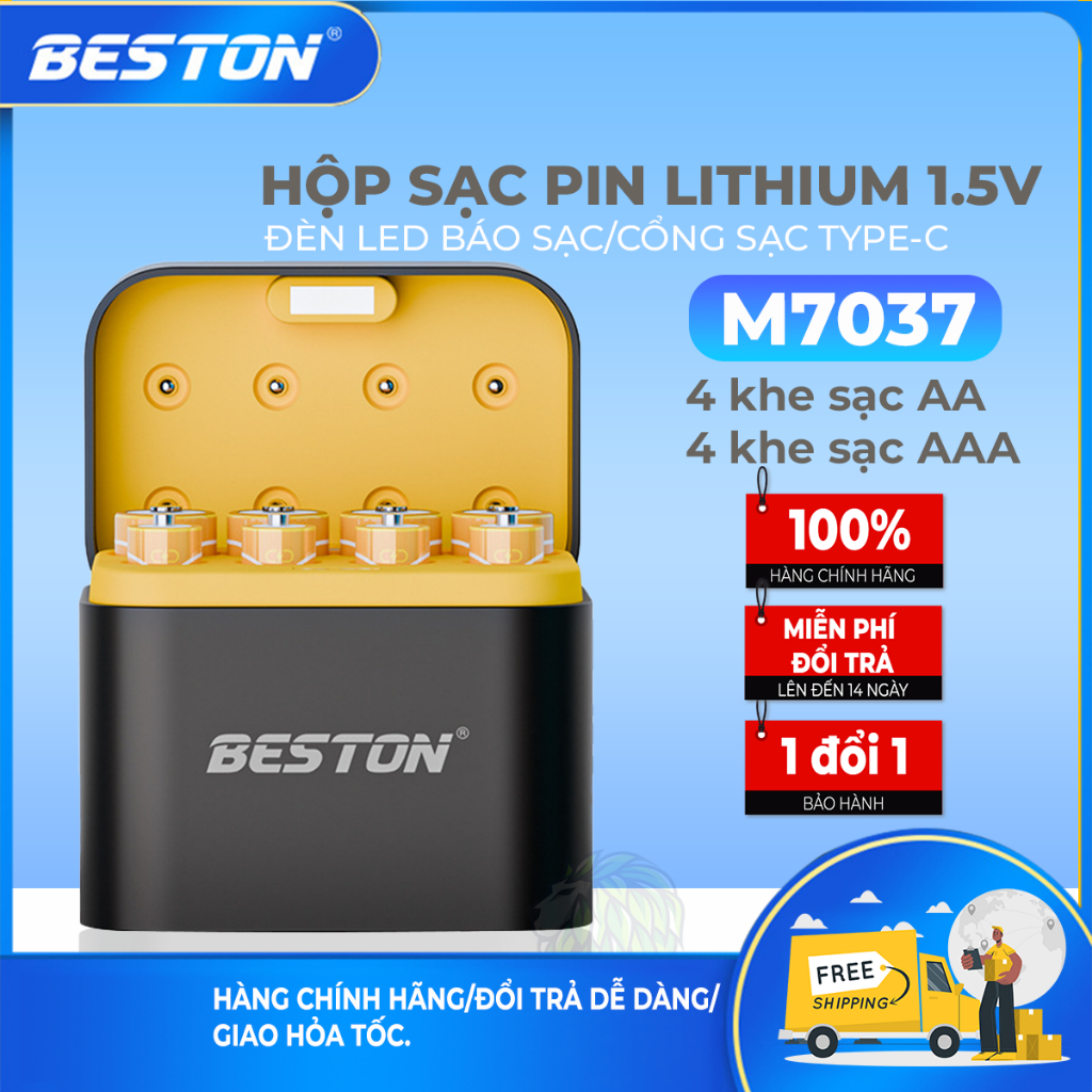 Sạc pin Beston 2A 3A M7037 dùng cho pin Lithium 1.5V, hỗ trợ 4 khe AA ...