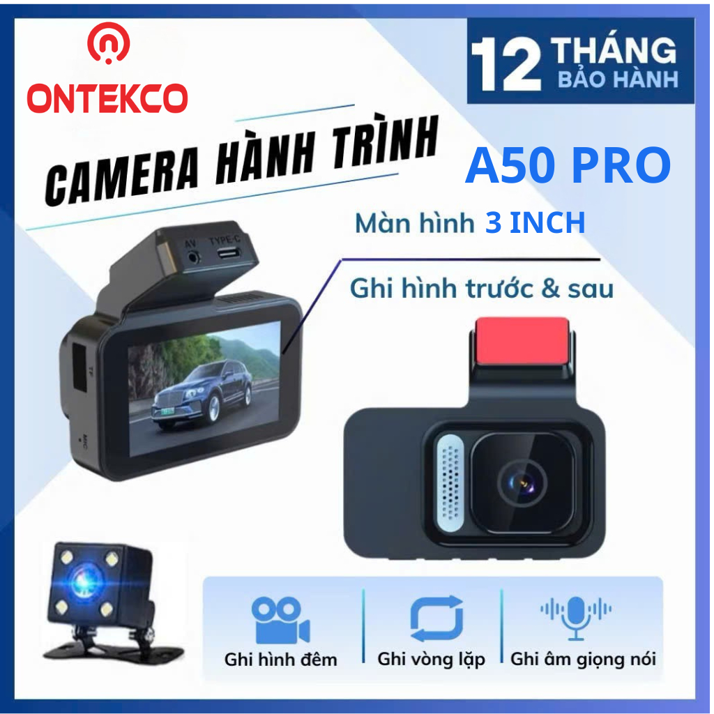 [BH 12 THÁNG] Camera hành trình ô tô ONTEKCO A50 PRO có wifi - Màn hình ...