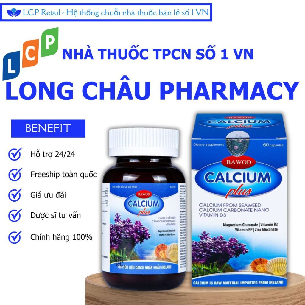 Viên uống Bawod Calcium Plus bổ sung canxi, vitamin D3 giúp răng, xương ...