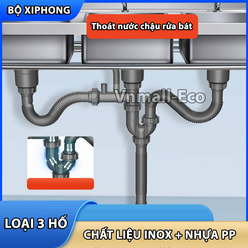 [3 HỐ] Bộ xiphong thoát nước cho bồn rửa bát loại ba hố | Shopee Việt Nam