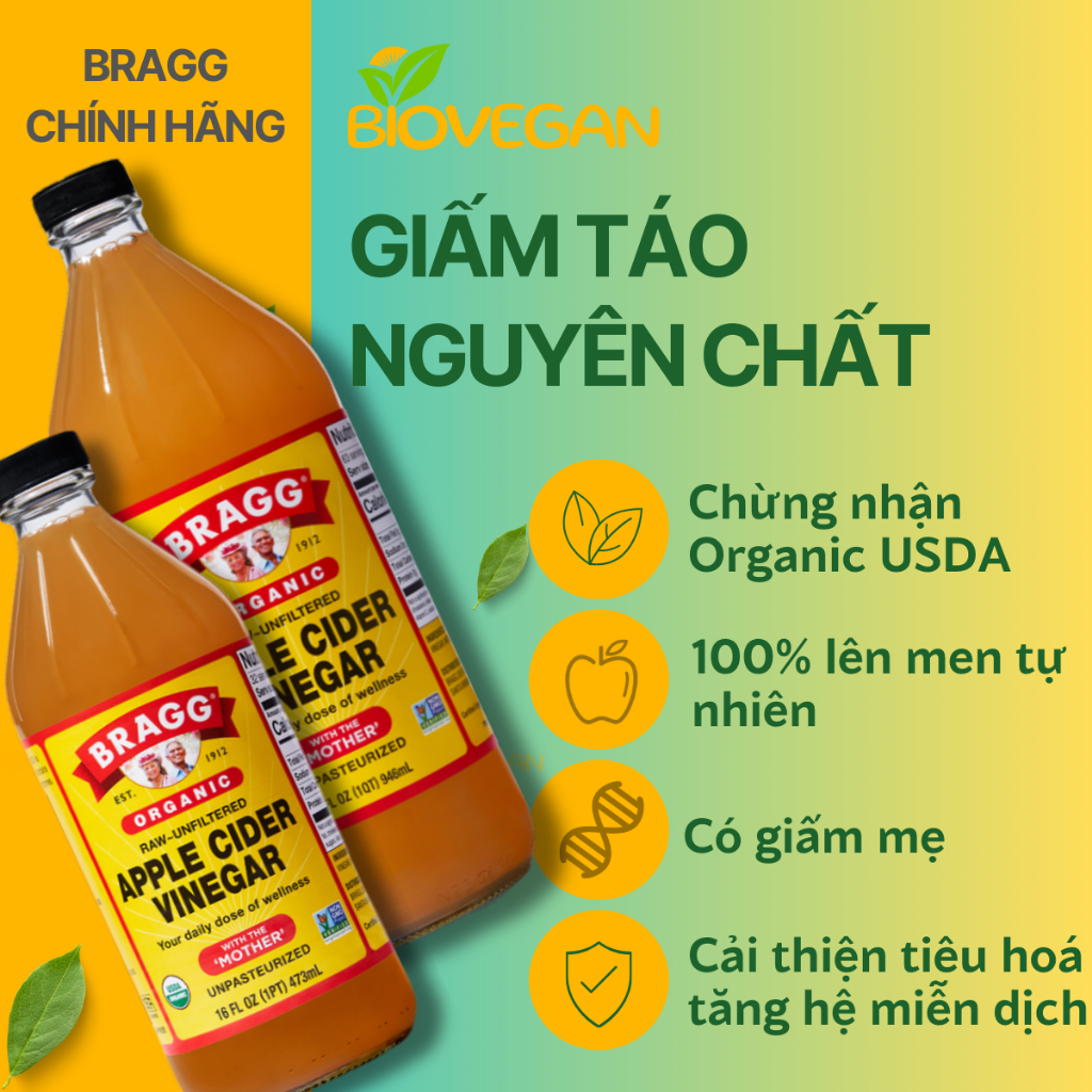 Giấm táo Bragg nguyên chất hữu cơ (có giấm mẹ) chai 473ml và 946ml - Hỗ ...