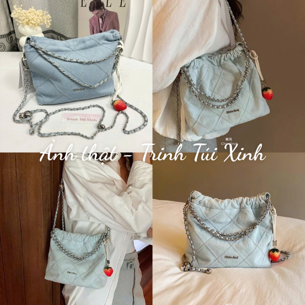 Túi Chio2nd Hobo Rút Dây Chất Jean Kèm Charm Dâu Size 19cm 010 | Shopee ...