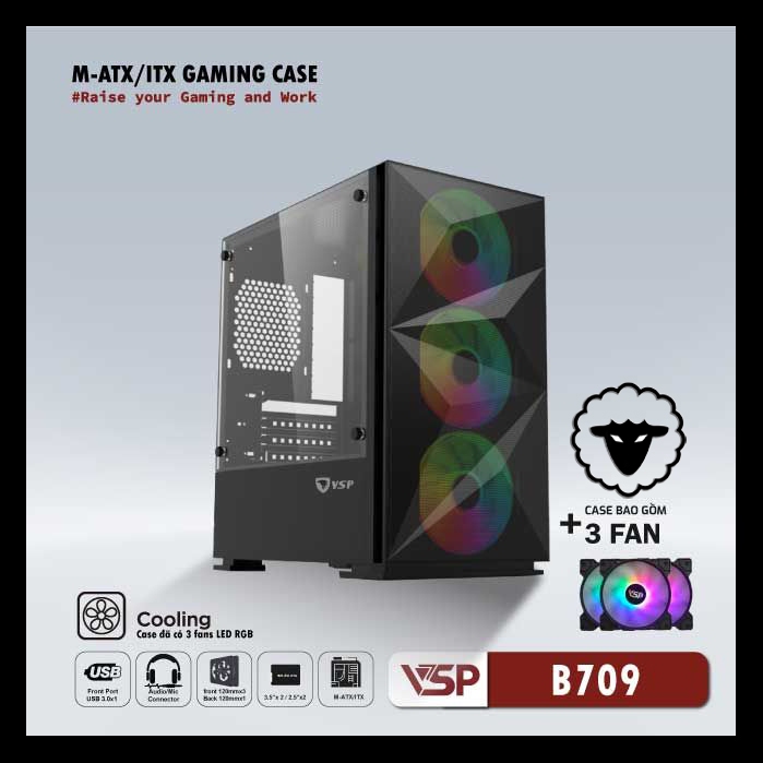Case Vỏ VSP B709 BLACK (SẴN 3 FAN LED) | Shopee Việt Nam