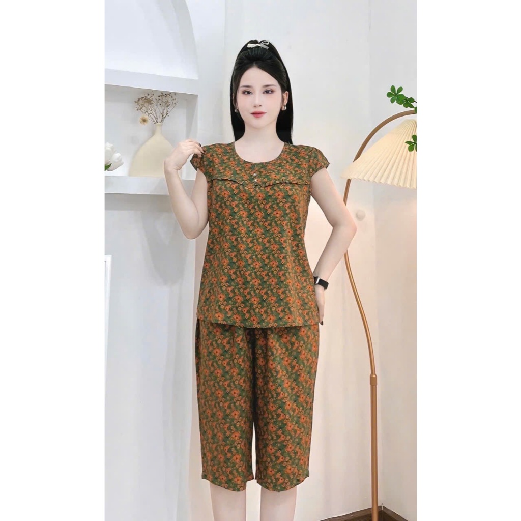 Đồ Bộ Tole Trung Niên Cho Mẹ Mùa Hè, Đồ Bộ Nữ Vải Lanh Nhung Cao Cấp , Tay Hến Quần Lửng . Size ...