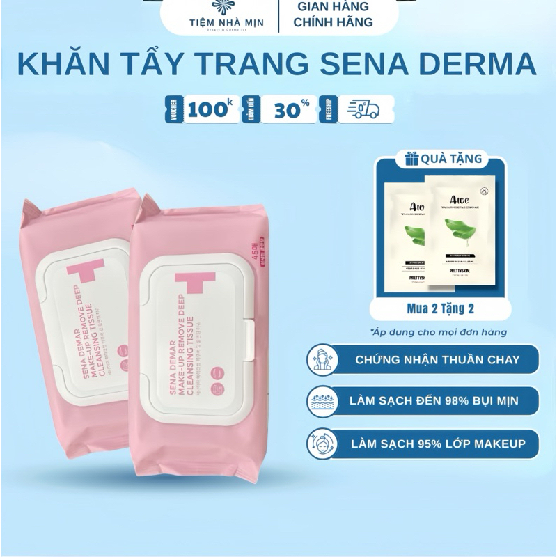 Khăn Tẩy Trang Thuần Chay Sena Derma Giúp ơi Làm Sạch Da, An Toàn Cho ...