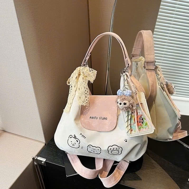 Túi xách Tote nữ họa tiết gấu dễ thương thiết kế nơ buộc trẻ trung phong cách Hàn Quốc, Balo ...