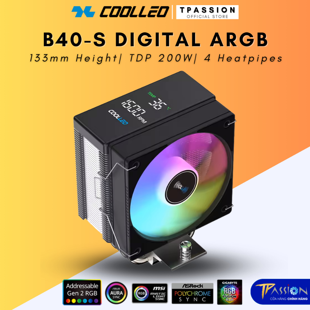 Tản nhiệt khí CPU COOLLEO B40S Digital ARGB có Màn Hình LED Hiển Thị ...