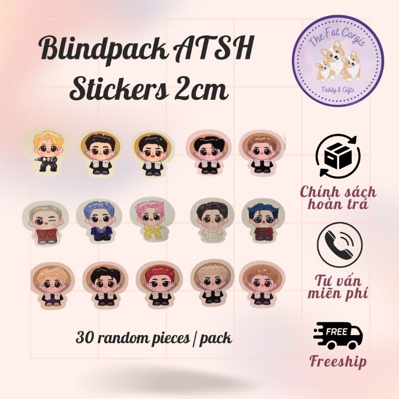 Blindpack túi mù sticker hình dán ATSH chibi 2cm mix nhiều mẫu có trùng ...