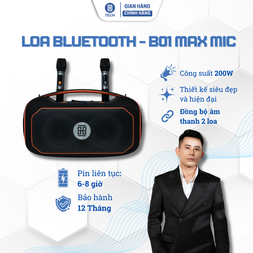 [Kèm 2 Mic Karaoke] Loa Bluetooh B01 Max Công Suất 200W Bass Mạnh, Pin Trâu 6h - 8h, Bảo Hành ...