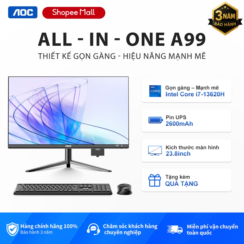 Máy tính All In One AOC A99 Master Intel Core i7-13620H RAM 16GB DDR4, 256GB SSD 23.8 Inch Pin ...