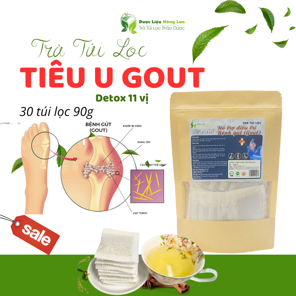 Trà Tiêu U Gout (Gút) túi lọc bịch zip 90g (30gói x3g) Ức chế các Acid ...