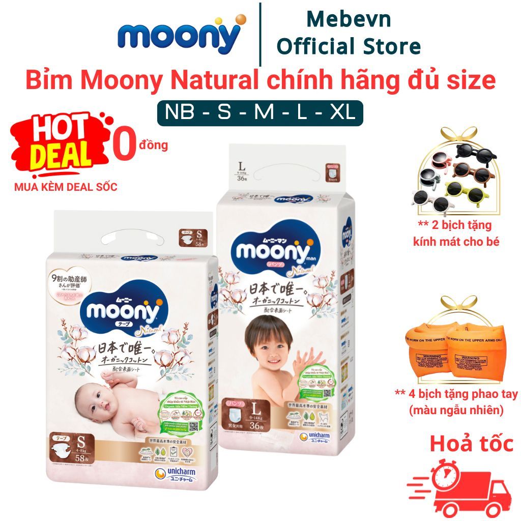 Bỉm moony trắng, bỉm moony natural chính hãng Dán/Quần đủ size NB62/S58/M46/L36/XL32 | Shopee ...