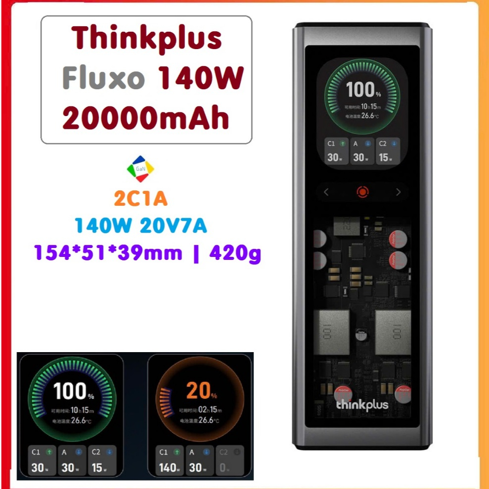 Pin Sạc Dự Phòng Lenovo Thinkplus Fluxo 20000mAh 140W 2C1A | Hỗ trợ laptop thinkbook, Matebook X ...