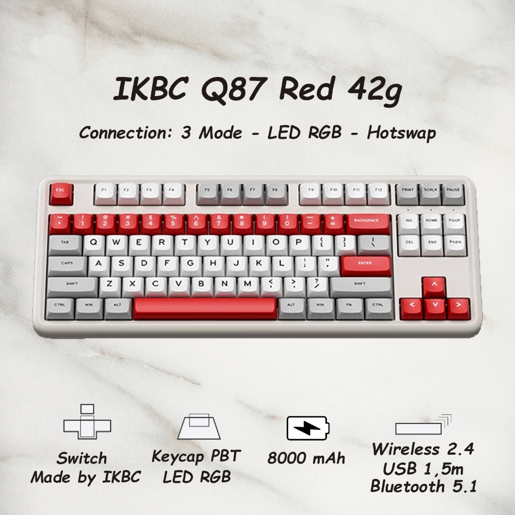 [PRE-ORDER] Bàn Phím Cơ iKBC Q87 | Bluetooth 5.1, Wireless 2.4Ghz, USB 1,5m, LED RGB, Hotswap ...