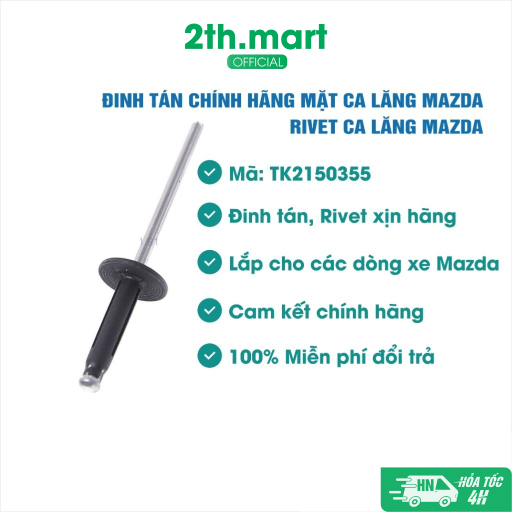 [Chính hãng] Rivet cản trước Mazda, Đinh tán màu đen Mazda 2,3, CX-5, CX8, CX-3 Mã: TK2150355 ...