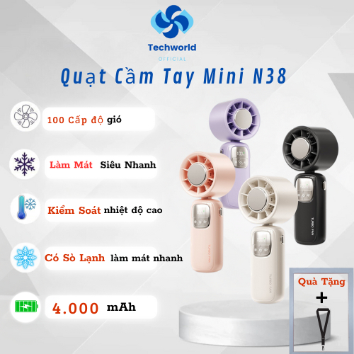 Quạt Cầm Tay 100 Cấp Độ TECHWORLD Quạt Gấp Gọn Đa Năng, Tốc Độ Gió Siêu ...
