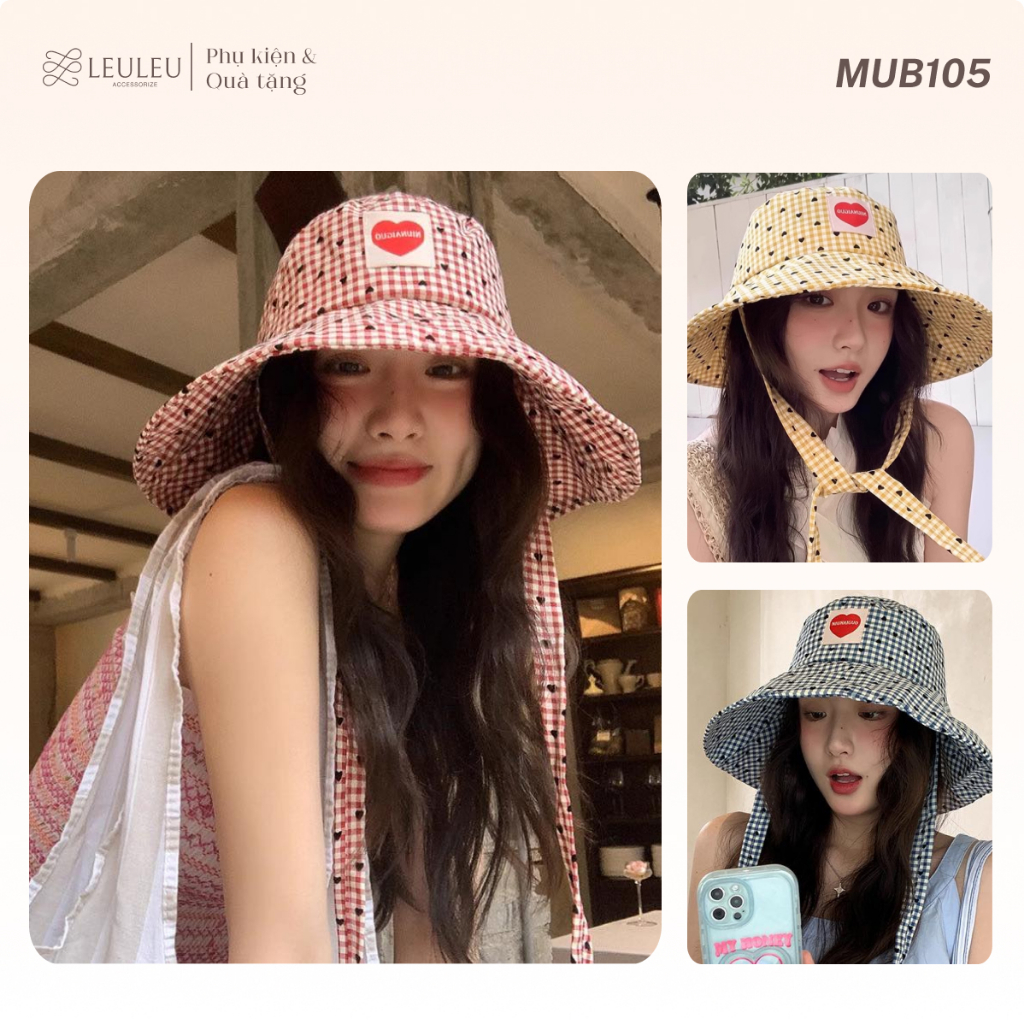 Mũ bucket vành rộng kèm dây kẻ caro LeuLeu accessorize | Shopee Việt Nam