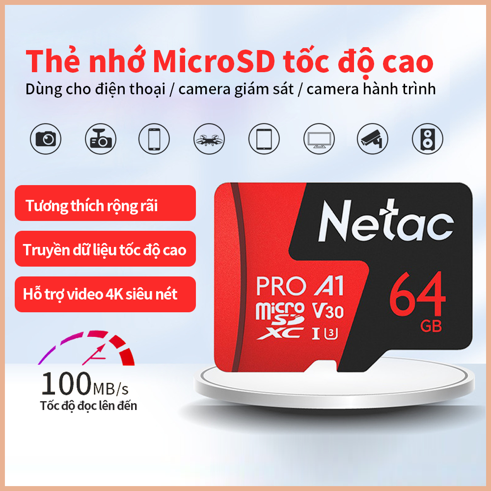 Thẻ nhớ Netac Chính Hãng microSDXC Pro 32GB/64GB/128GB 100MB/s Class 10 ...