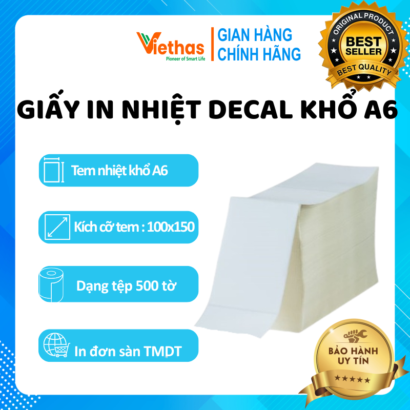 Giấy Decal nhiệt A6 Tệp 100x150 mm, decal A6 500 tem / tệp chuyên dùng ...