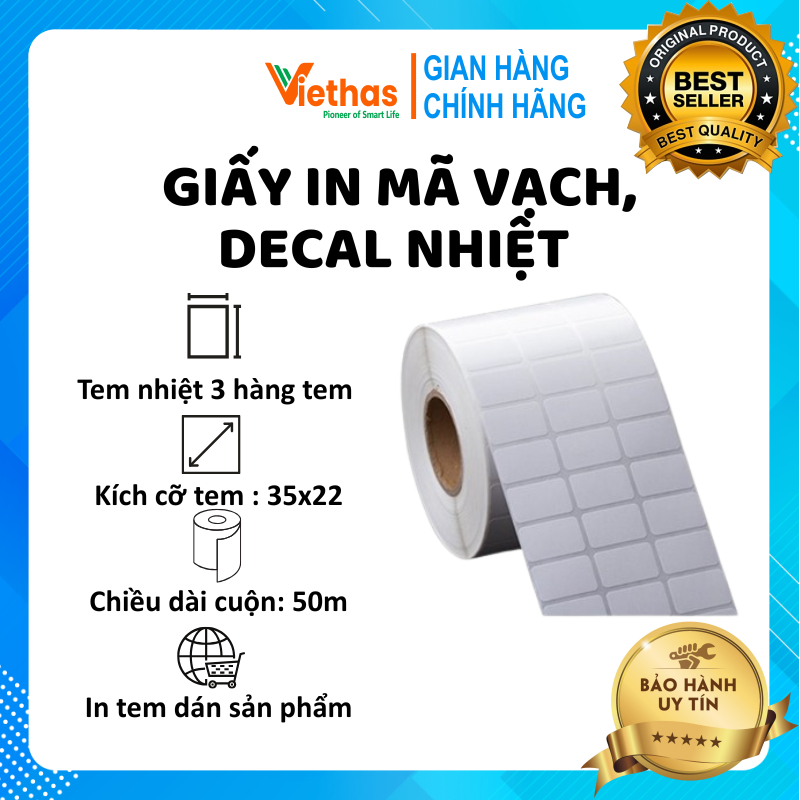 Decal 3 tem nhiệt 35x22 in mã vạch 3 tem trên một hàng - 1 cuộn 50m ...
