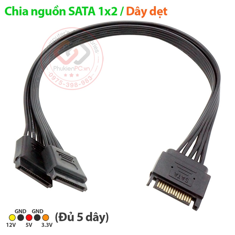 Cáp chia nguồn SATA ổ cứng HDD SSD 1 ra 2 dài 30cm (đủ 5 dây)Dùng cho ổ ...