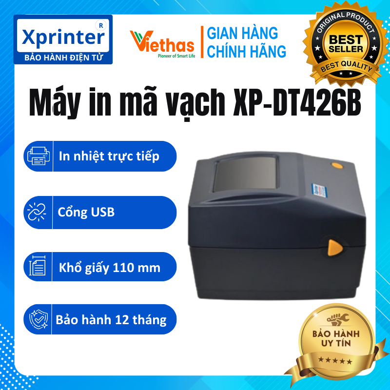 Máy in tem nhiệt Xprinter XP-DT426B, Máy in đơn hàng TMĐT Shopee khổ A6 ...