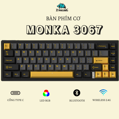 Bàn phím cơ không dây MONKA 3067 Pro V2 - Có Hotswap - Mạch xuôi - App ...