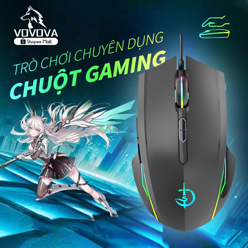 Chuột Gaming VOVOVA Esport Có Dây 3200 DPI Silent Click LED RGB Hỗ trợ ...