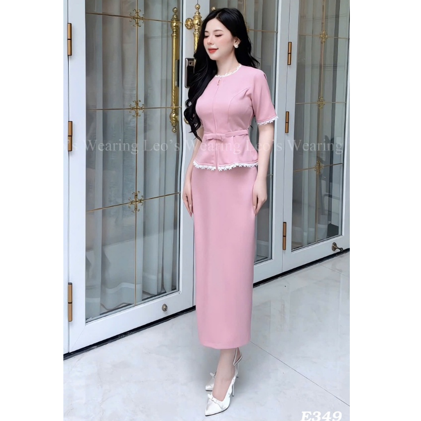 E349 LEOSWEARING set váy hồng dáng dài công sở | Shopee Việt Nam