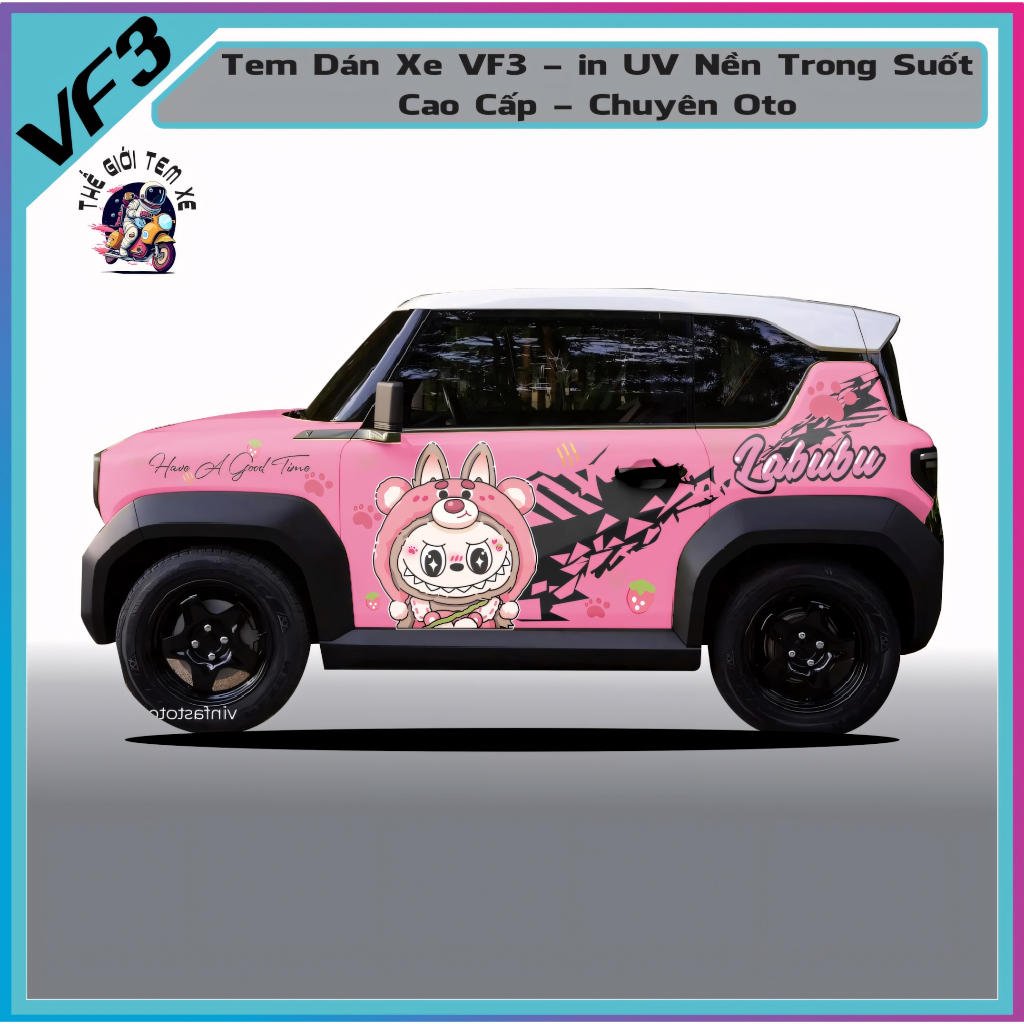 Tem Dán Xe VF3 Mẫu LABUBU in UV nền Trong Suốt Chống Nước Không Phai ...
