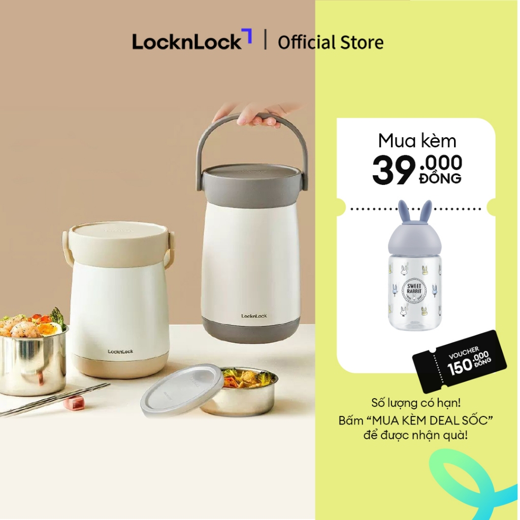 Hộp cơm cầm tay LocknLock Mushroom Portable Pot 1.3L và 1.6L thép không ...